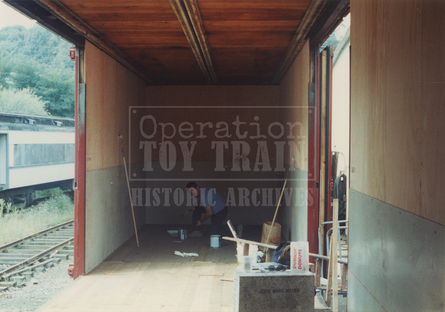 Photograph of interior of Conrail "Safety on Rails Theater" boxcar ...